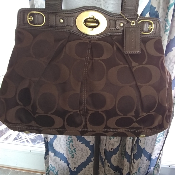 Coach | Bags | Coach Shoulder Bag Brown Signature C Turn Button Closure ...